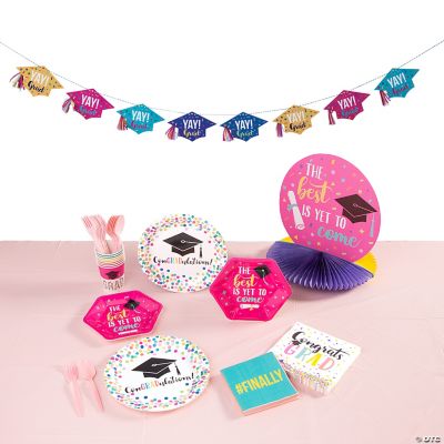 75 Pc. Congrats Girl Graduation Party Tableware Kit for 8 Guests