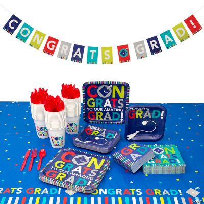 Bulk 460 Pc. Bright Graduation Disposable Tableware Kit for 50 Guests