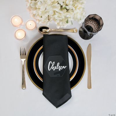 Premium Black & White Plastic Dinner Plates with Gold Trim - 25 Ct ...