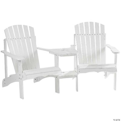 Outsunny Wooden Outdoor Double Adirondack Chairs with Center Table and ...