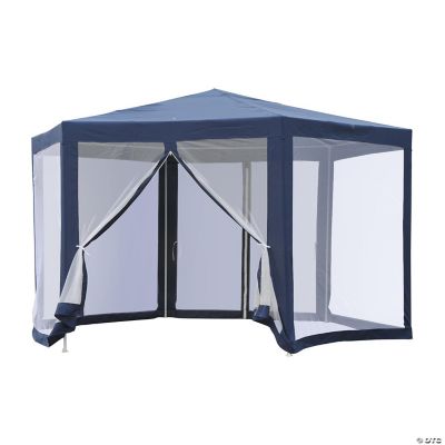 Outsunny Outdoor Hexagon Sun Shade Canopy Tent with Protective Mesh ...