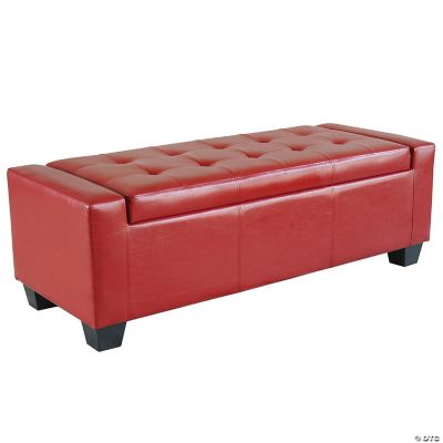 HOMCOM 51" Faux Leather Rectangular Tufted Storage Ottoman Bright Red