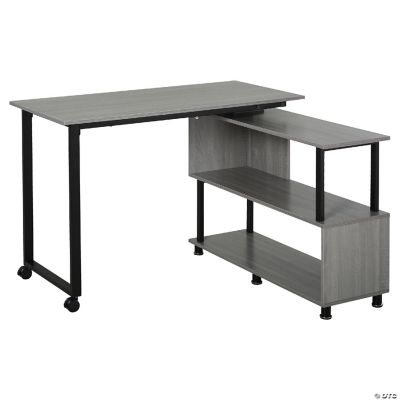 HOMCOM Mobile L Shaped Rotating Computer Desk with Storage Shelves ...