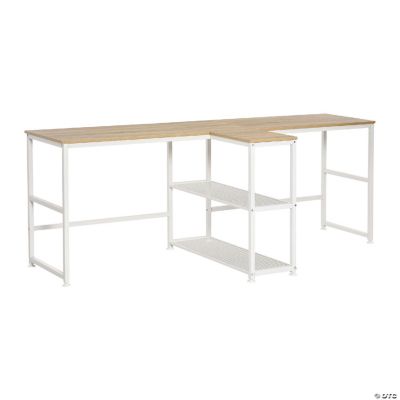 HOMCOM 83" Two Person Computer Desk with 2 Storage Shelves Double Desk ...