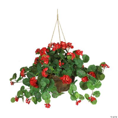 Nearly Natural Geranium Hanging Basket Silk Plant Red