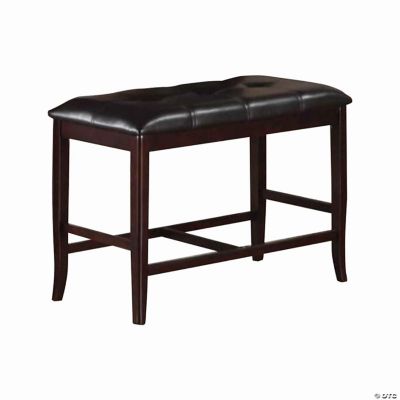 Benzara, 24" Brown Rubber Wood High Bench with Tufted Upholstery