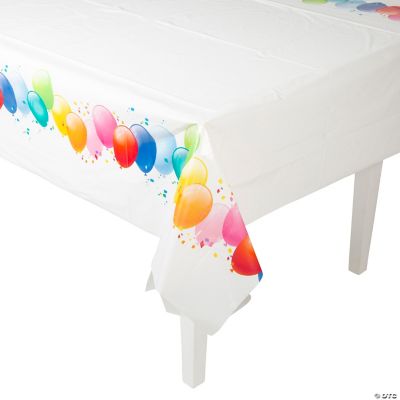 54" x 108" Happy Birthday Balloon Party Plastic Tablecloth | Oriental ...