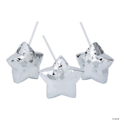 15 oz. Silver Metallic Star-Shaped Reusable Plastic Cups with Lids ...