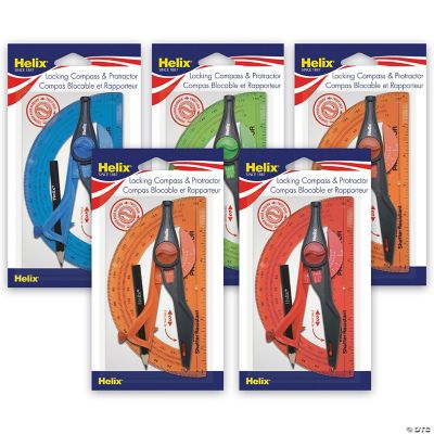 Helix Plastic Locking Compass & Protractor Set, 5 Sets | Oriental Trading