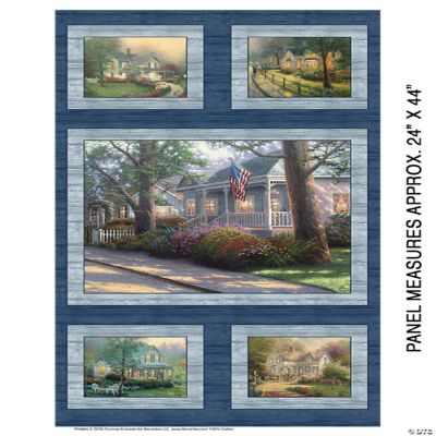 Hometown Spirit Panel Harbor Blue by Thomas Kinkade for Benartex