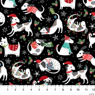 Santa Paws-Dogs in Black -Multi Cotton Fabric by Northcott -Sold by the ...