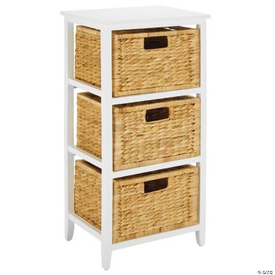 mDesign Wood Three Drawer Side Table and Basket Storage Unit - White/Bamboo