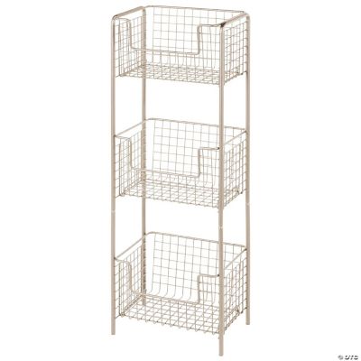 mDesign Steel Freestanding 3-Tier Storage Organizer Tower with Baskets ...