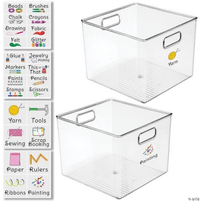 mDesign Plastic Craft Room Storage Box with Handles, 2 Pack + 24 Labels ...