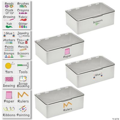 mDesign Stackable Plastic Craft, Sewing Storage Box, 4 Pack + 32 Labels ...