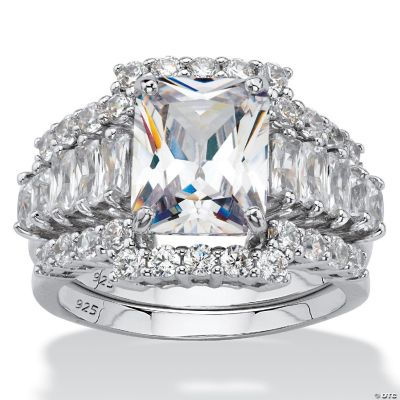 Emerald-Cut Cubic Zirconia 3-Piece Bridal Ring Set 5.86 TCW in Platinum ...