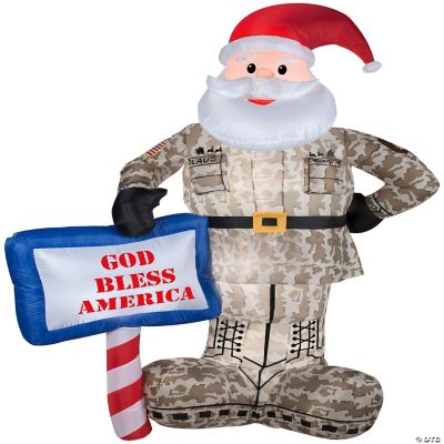 Gemmy Christmas Airblown Inflatable Military Santa 7 ft Tall Multicolored