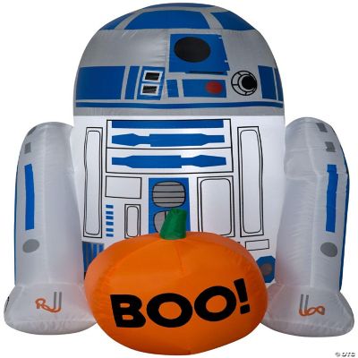 Gemmy Airblown R2 D2 with BOO Pumpkin Star Wars 3 ft Tall white