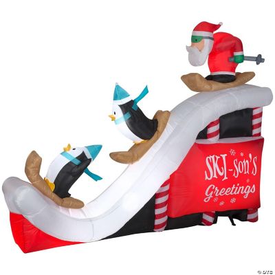 Gemmy Christmas Airblown Inflatable Santa Ski Scene 7 ft Tall Multicolored