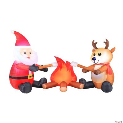 Occasions 6' Inflatable Campfire Santa and Reindeer, 4 ft Tall ...