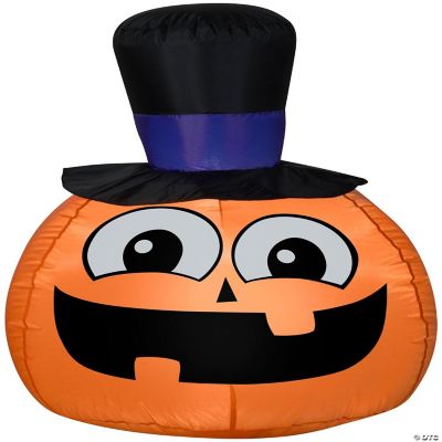 Gemmy Airblown Pumpkin with Top Hat 3.5 ft Tall orange