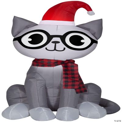 Gemmy Christmas Airblown Inflatable Nerdy Cat 3.5 ft Tall grey