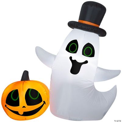 Gemmy Airblown Ghost with Pumpkin Scene 4 ft Tall white