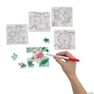 4" x 4" Bulk 50 Pc. Color Your Own Smiling Wild Animal Puzzles ...
