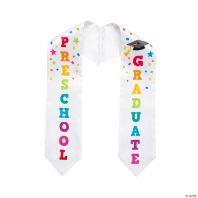 42" Kids Rainbow Preschool Graduation White Satin Stole
