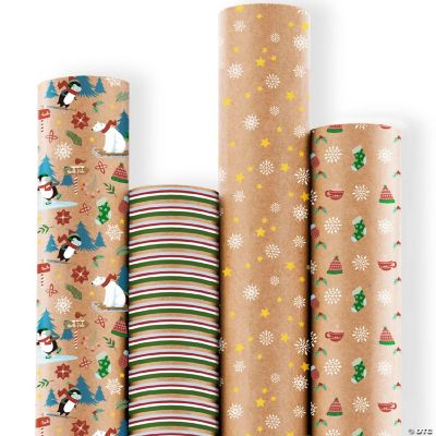 LARIBBONS NORTH POLE KRAFT GIFT WRAP 4 ROLL BUNDLE