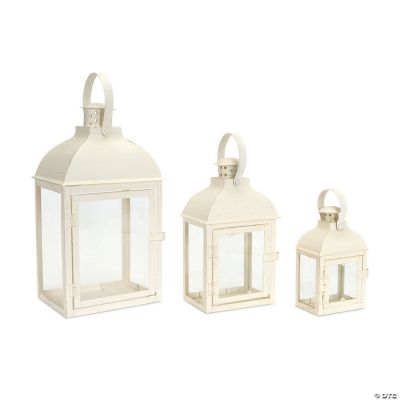 Melrose International Ivory Metal Lantern, 14 Inches (Set of 3)