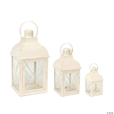 Melrose International Weathered Ivory Metal Lantern (Set of 3 ...