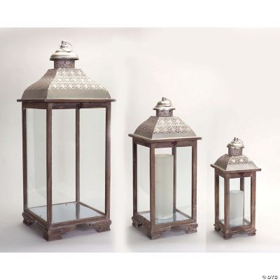 Melrose International Wood and Metal Lantern (Set of 3) | Oriental Trading