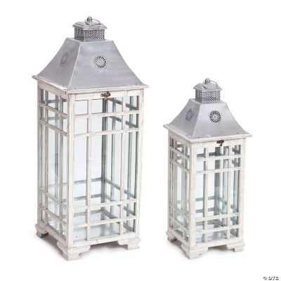 Melrose International White Rustic Metal Lantern, 24 and 33 Inches (Set ...