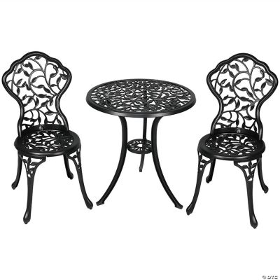 Sunnydaze Floral Design Cast Aluminum Outdoor Patio Bistro Set, Black, 3pc