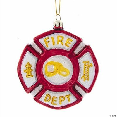 Kurt Adler Noble Gems Fire Department Shield Glass Hanging Christmas ...