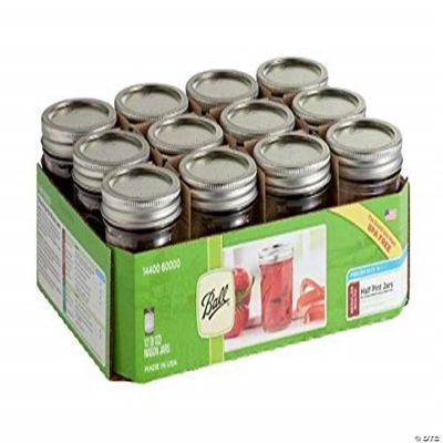 Ball 60000ZFP Half-Pint Regular Mouth Glass Canning Jars Pack of 12 ...