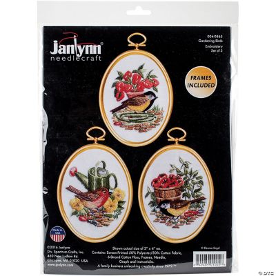 Janlynn Embroidery Kit 3"X4", Gardening Birds, Set of 3