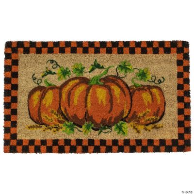Checkered Fall Harvest Pumpkin Doormat 18" x 30"
