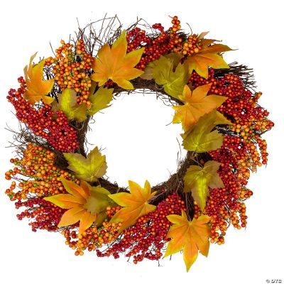 Maple Leaf and Berry Twig Artificial Fall Harvest Wreath 22-Inch