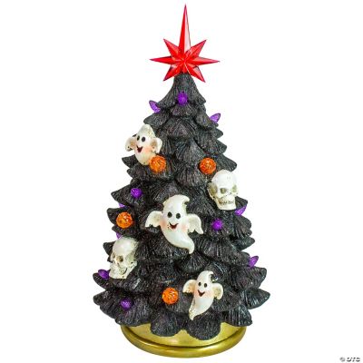 12" Black LED Lighted Skull and Ghost Halloween Tree