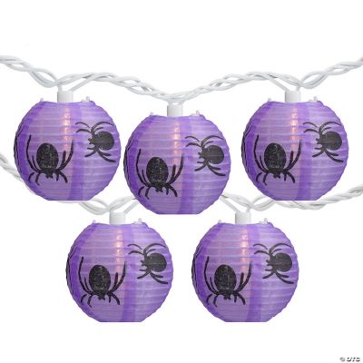 10-Count Purple and Black Spider Paper Lantern Halloween Lights 8.5ft ...
