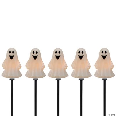 Set of 5 Ghost Shaped Halloween Pathway Markers - 3.75ft Black Wire ...