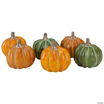 Set of 6 Boxed Orange and Green Pumpkin Thanksgiving Decorations