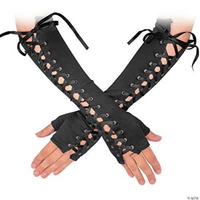 Fingerless Lace Up Gloves - Long Black Costume Elbow Arm Warmer ...