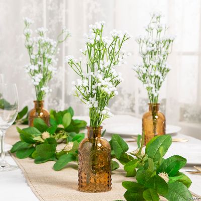 Baby’s Breath & 5" Amber Bud Vases Table Decorating Kit for 6 Tables