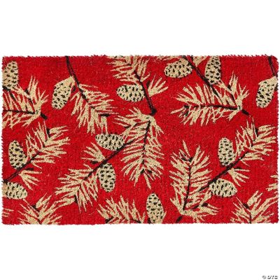 Tag Coconut Coir Door Mat, Pinecone Sprig, Red