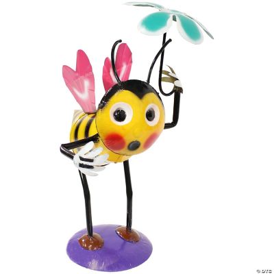 Sunnydaze Indoor/Outdoor Bee-atrice and Flower Metal Lawn Statue - 21-Inch