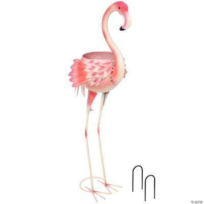 Sunnydaze Metal Pink Flamingo Outdoor Garden Statue with Flowerpot - 36 ...