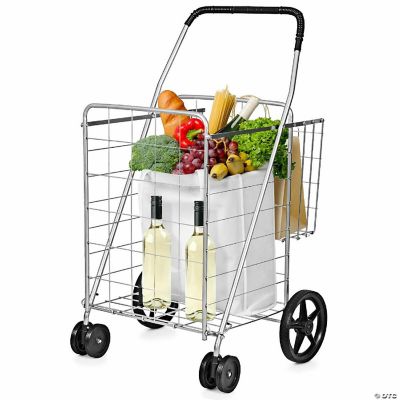 Costway Utility Shopping Cart Foldable Jumbo Basket Outdoor Grocery ...